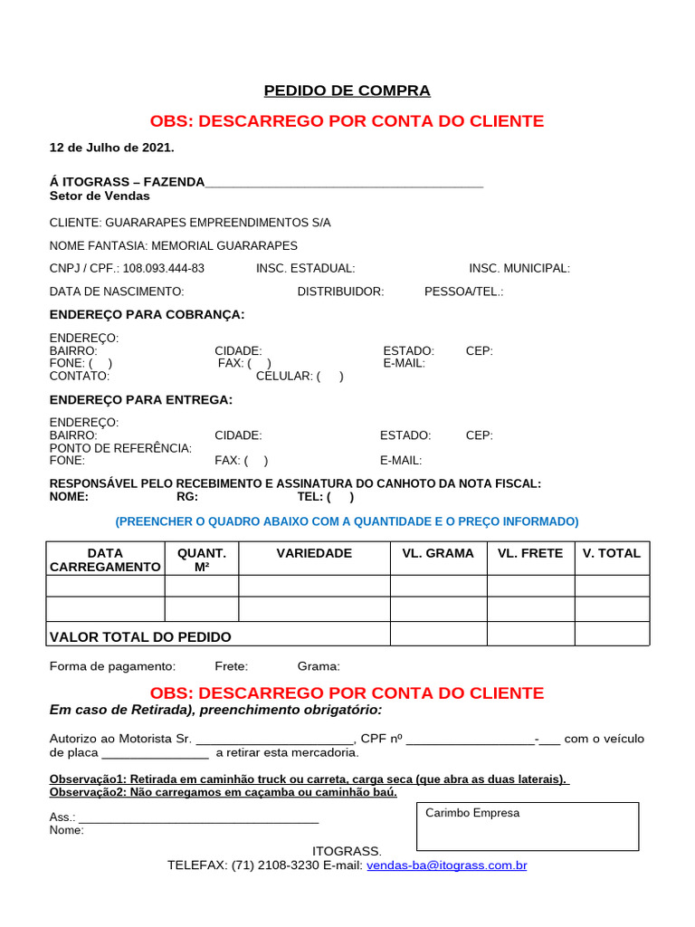 PEDIDO DE COMPRA_MODELO | PDF