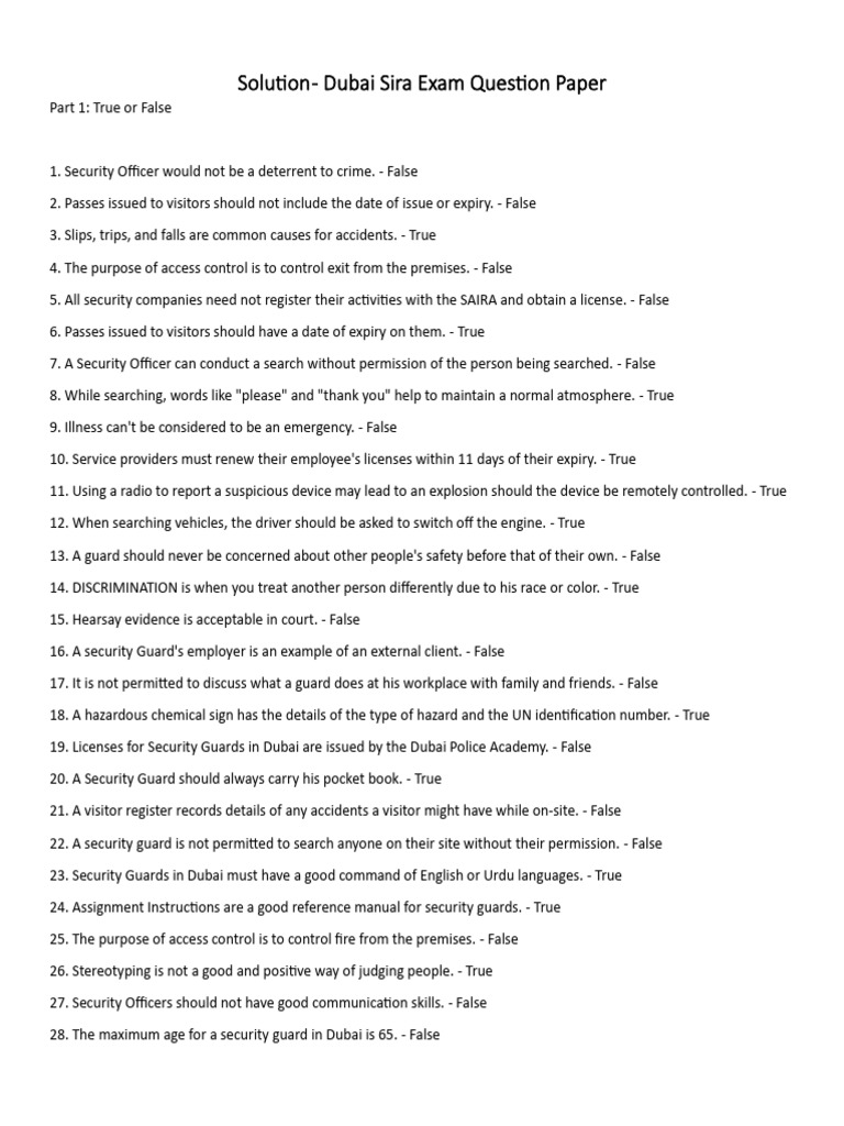 Solution Dubai Sira Exam Question Paper | PDF