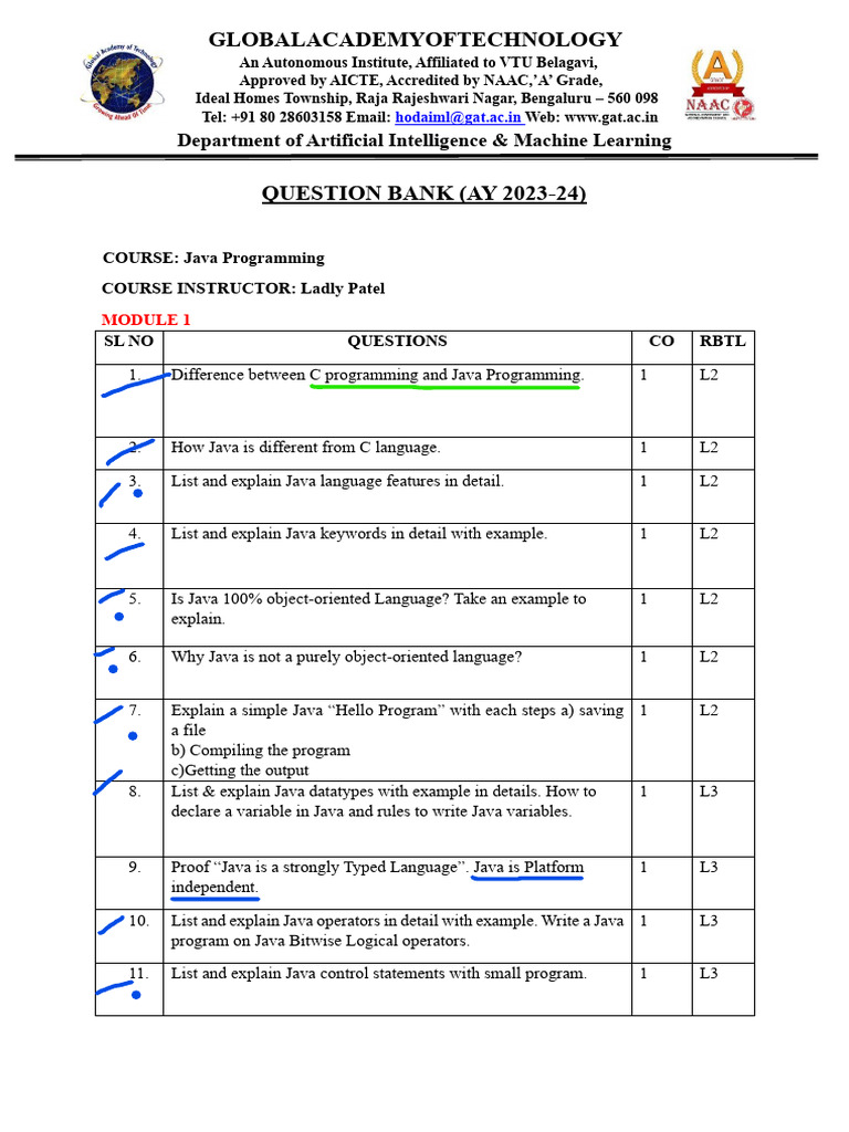 QUESTION BANK - Java | PDF QUESTION BANK - Java | PDF