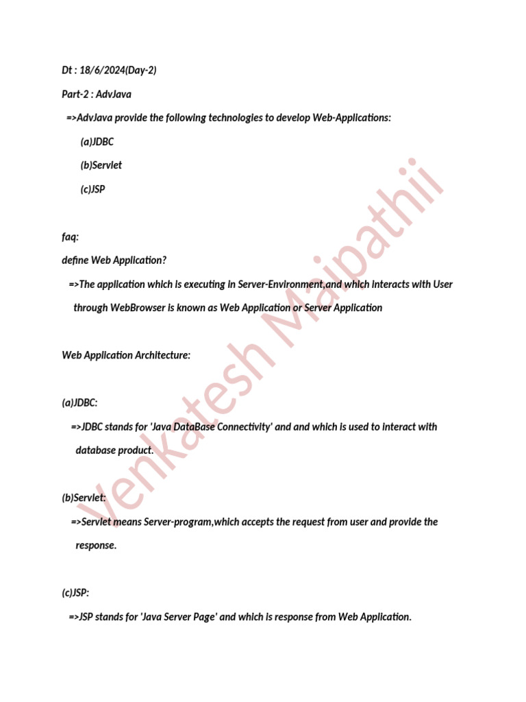 Class Running Notes 18th and 19th June | PDF