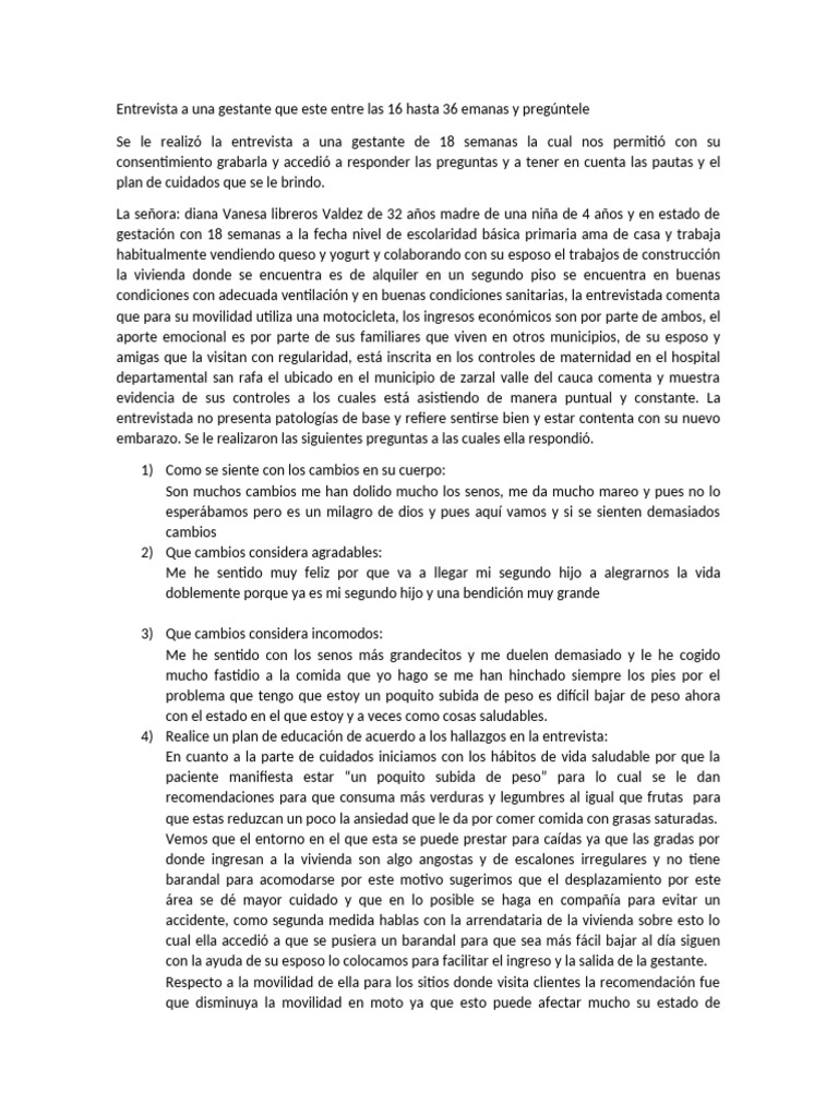 Entrevista A Una Gestante Que Este Entre Las 16 Hasta 36 Emanas y ...