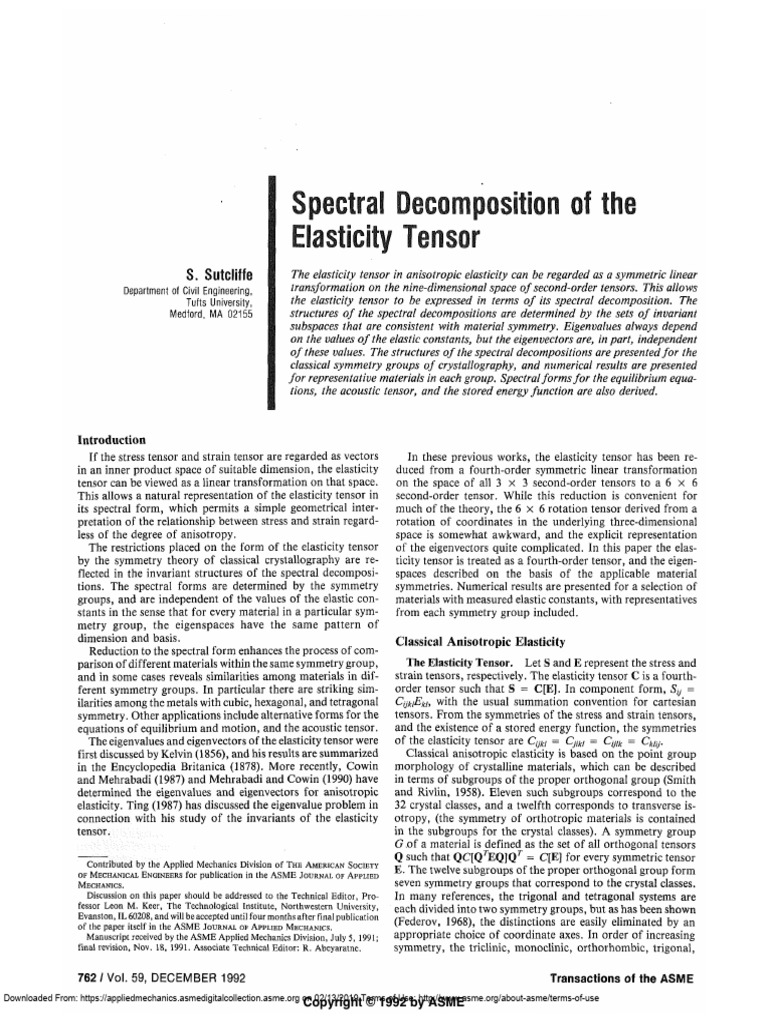 Spectral Decomposition of The Elasticity Tensor | PDF