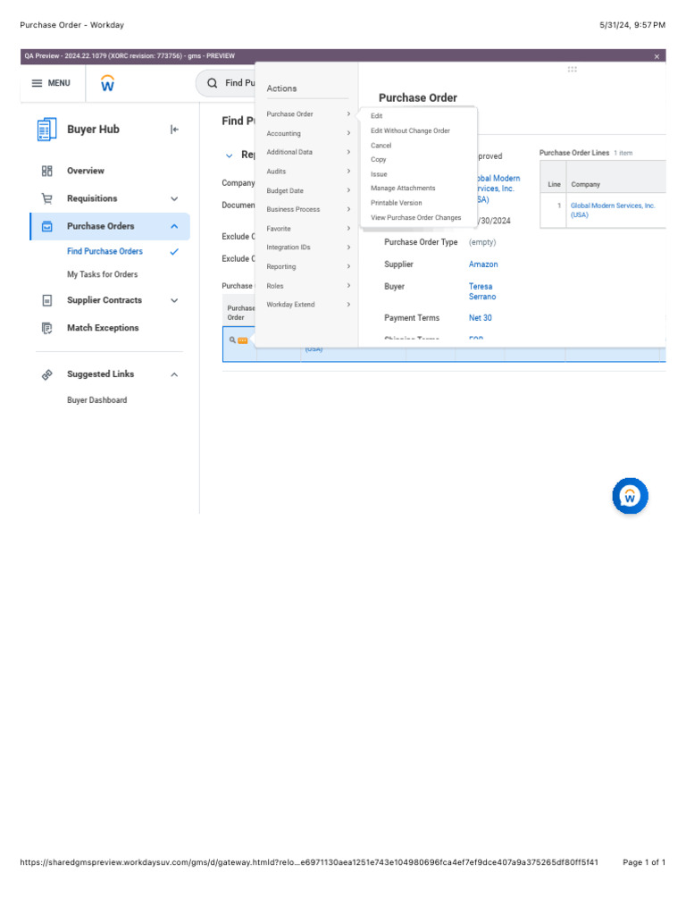 Purchase Order - Workday | PDF