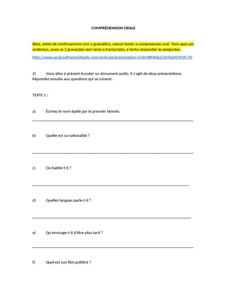 Compréhension Orale | PDF