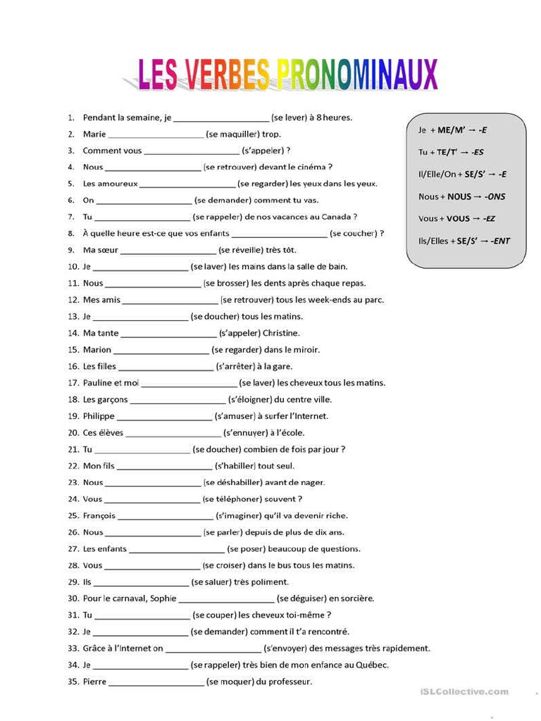 Verbes Pronominaux - Exercices | PDF