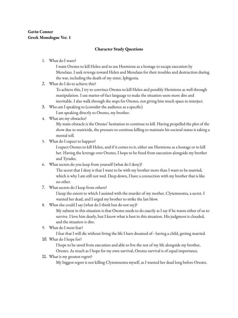 Greek Monologue 1 Questions 2 | PDF