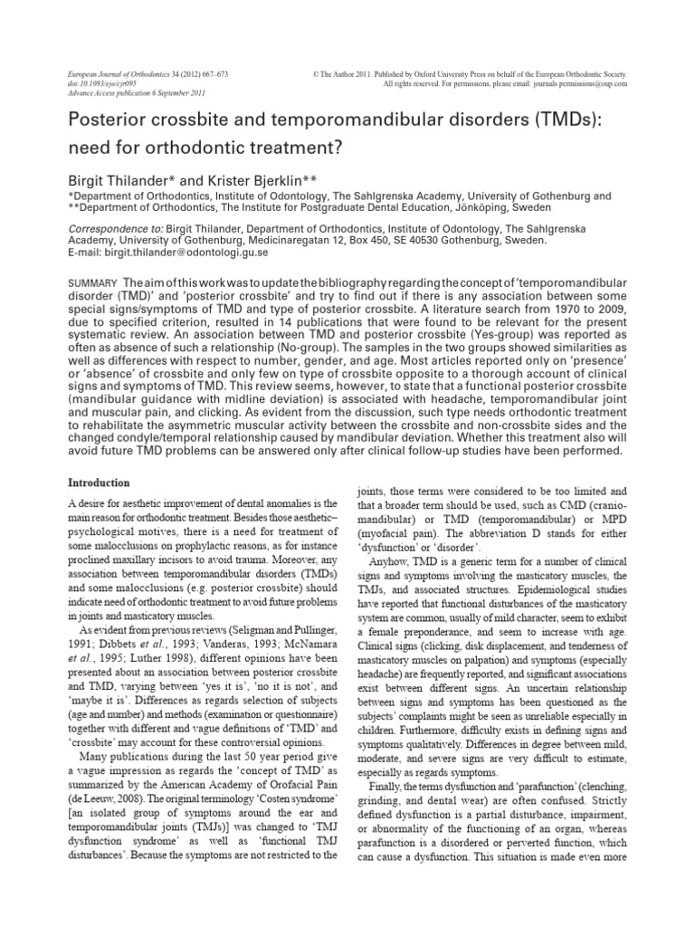 Posterior Crossbite and Temporomandibular Disorders (TMDS) Need For ...