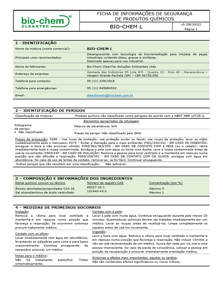 Bio-Chem L Desengraxante para Peças Autorrenovável - Bio-Chem Cleantec ...