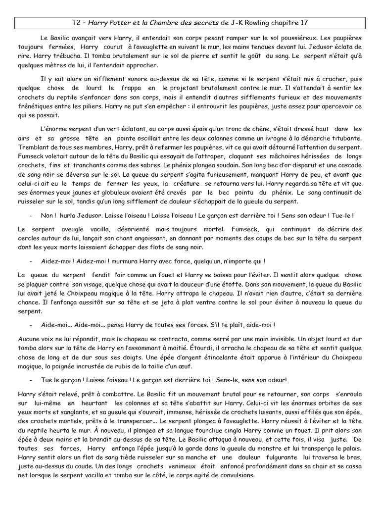 Extrait Harry Potter Et Le Basilic | PDF