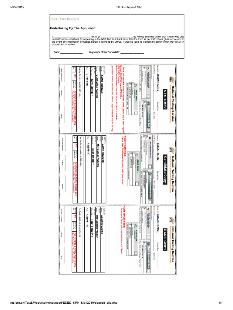 NTS - Deposit Slip CT | PDF