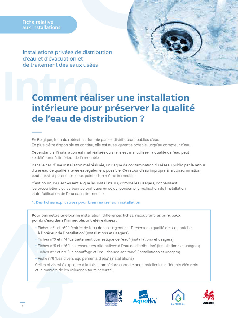 CERTIBEAU - 1 Fiche - Intro Installation Intérieure Eau Potable Installations | PDF