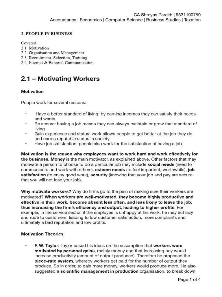 10 IGCSE BST - 2. People in Business Notes Merged | PDF