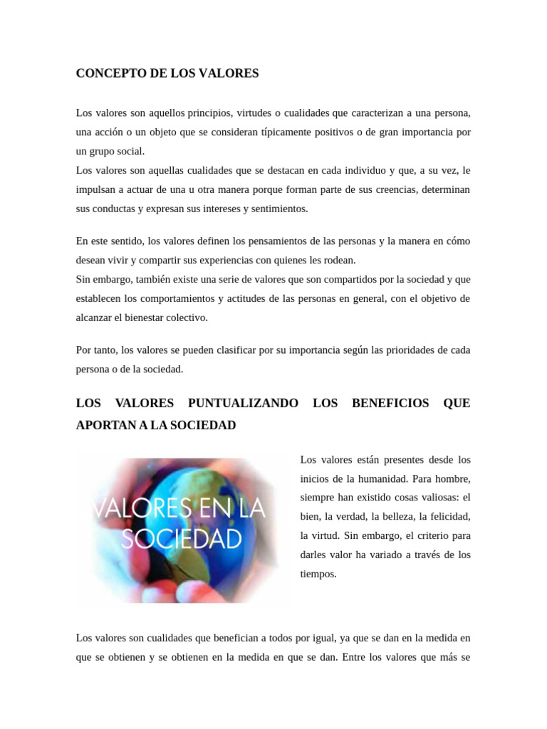 Concepto de Los Valores | PDF | Virtud | Sociedad