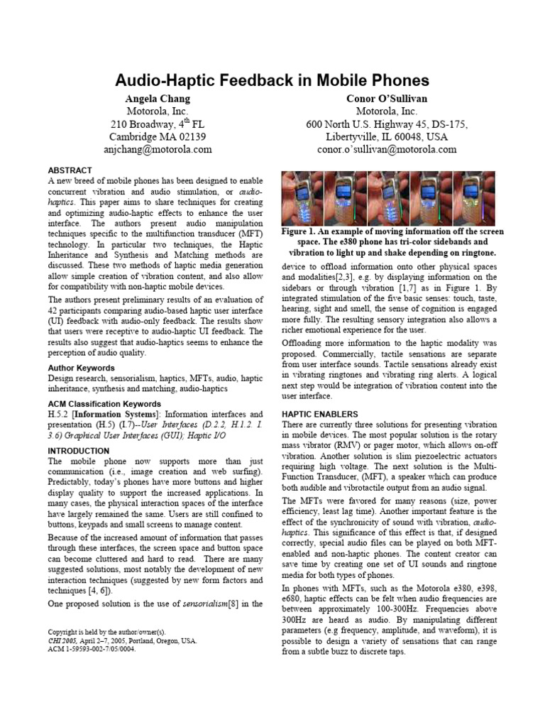 Audio Haptic Feedback in Mobile Phones | PDF