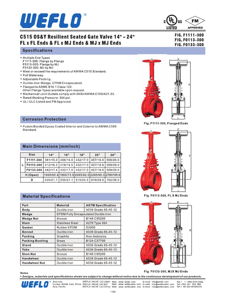C515 OS&Y Resilient Seated Gate Valve 14"-24" FIG.F1111-300 | PDF