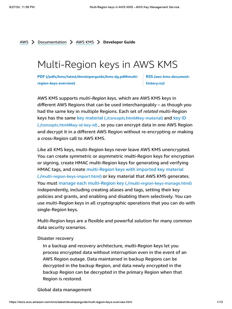Multi-Region Keys in AWS KMS - AWS Key Management Service | PDF