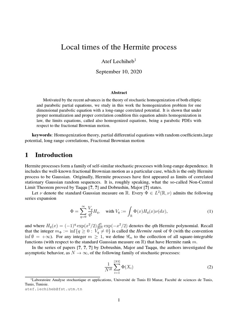 Local Times Hermite Process | PDF