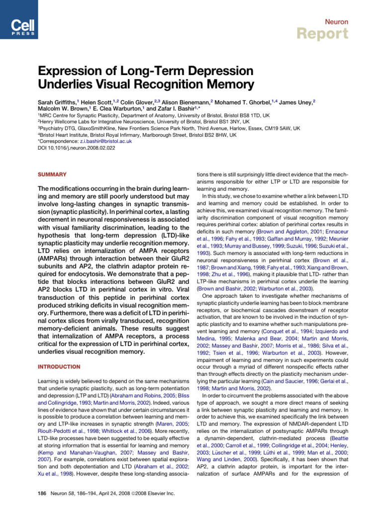 Expression of Long Term Depression Underlies Visua | PDF
