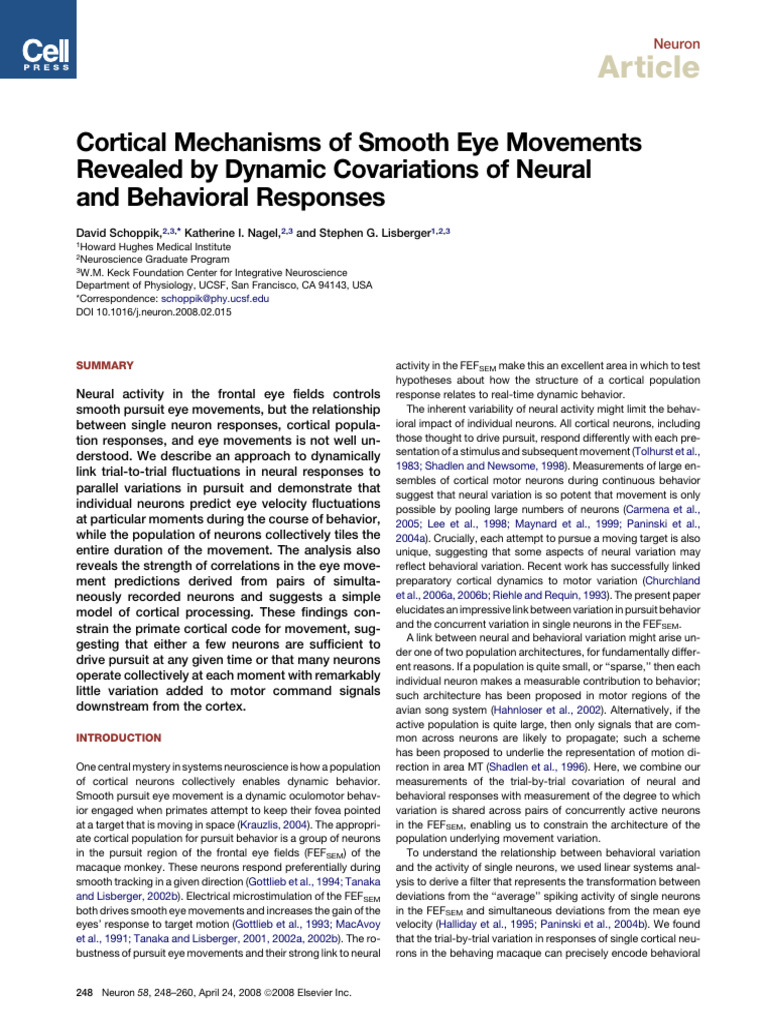 Cortical Mechanisms of Smooth Eye Movements Reveal | PDF