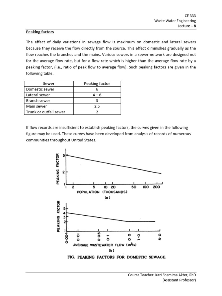 Peaking Factors: CE 333 Waste Water Engineering | PDF
