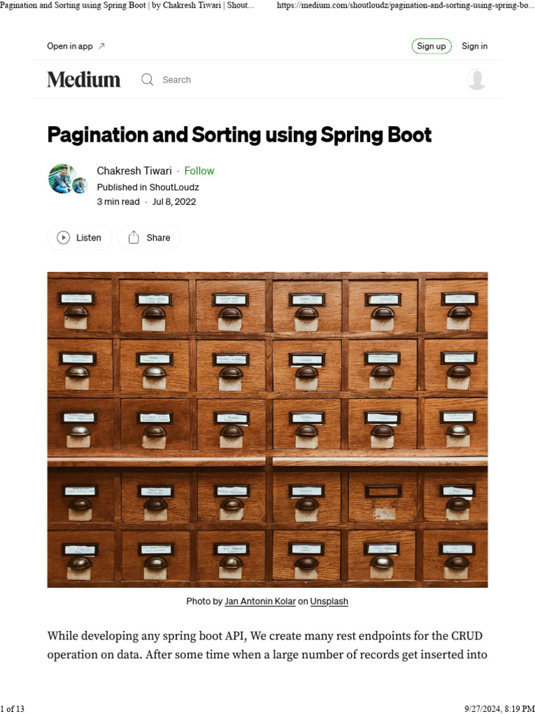 Pagination and Sorting Using Spring Boot - by Chakresh Tiwari - ShoutLoudz - Medium | PDF ...