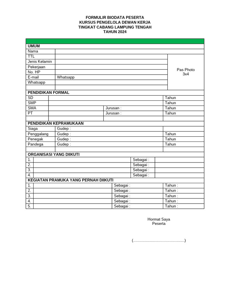 Form Peserta | PDF