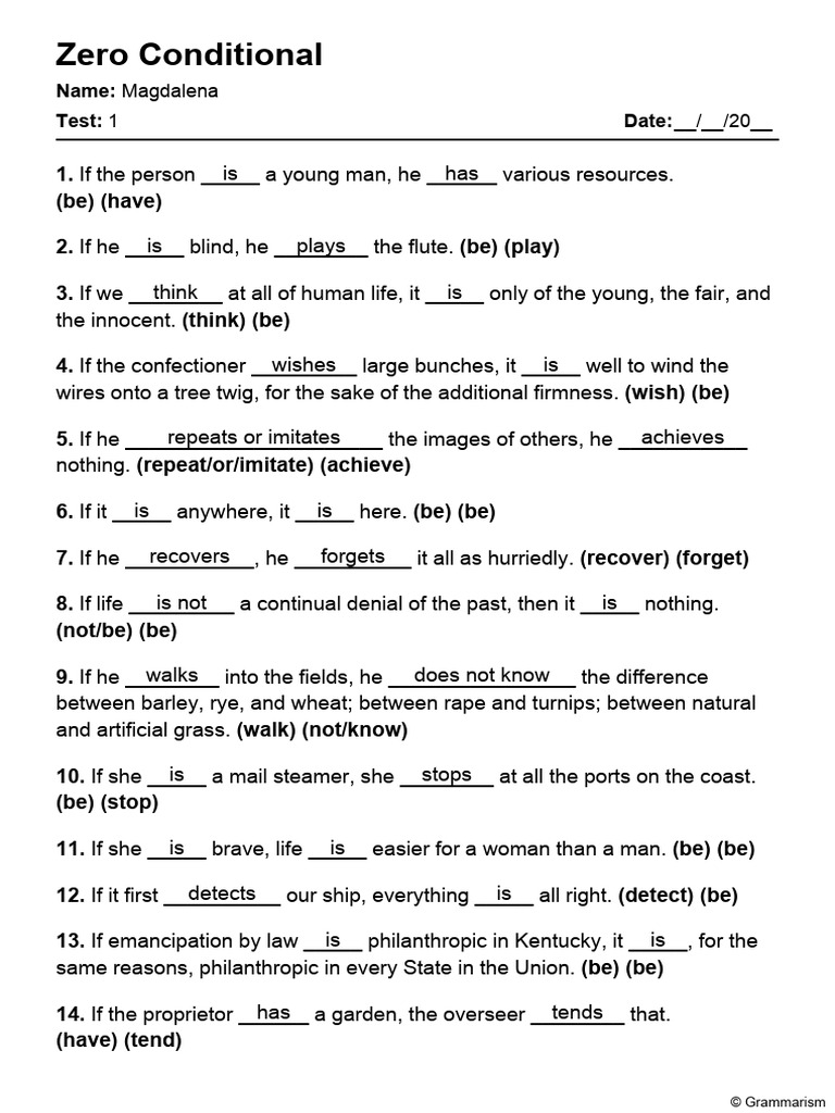 Grammarism Zero Conditional Test 1 Solved | PDF