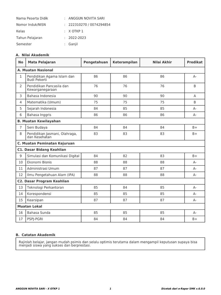 Anggun Novita Sari - X Otkp 1-Nilai | PDF