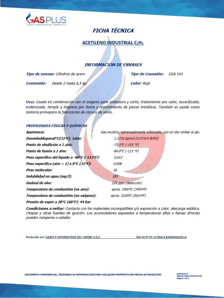 Ficha Tecnica Acetileno | PDF