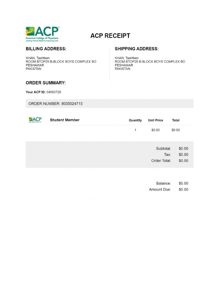 ACP Receipt | PDF