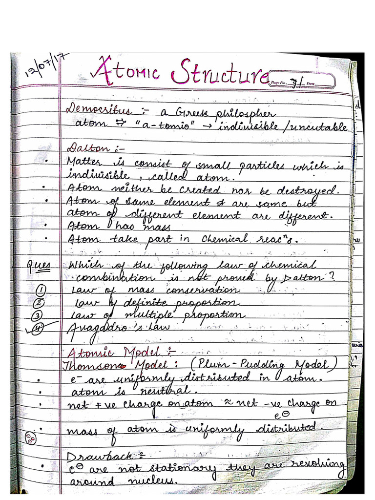 Atomic Structure Neet Chemistry Notes | PDF Atomic Structure Neet Chemistry Notes | PDF