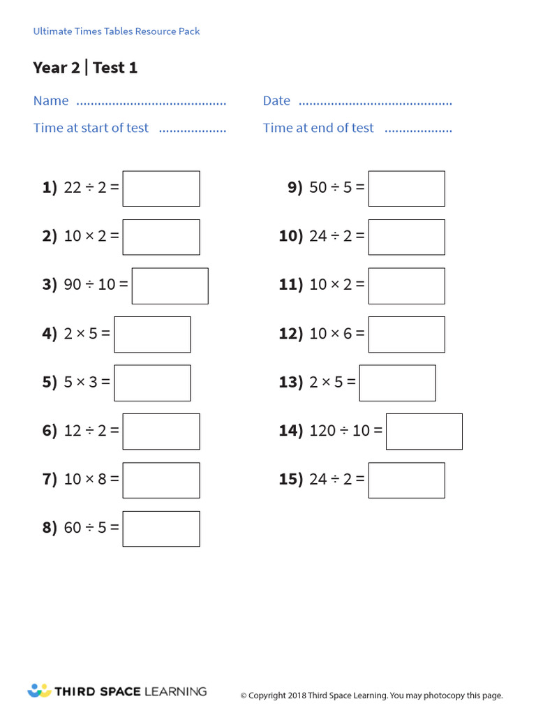 Times Tables Tests Year 2 | PDF