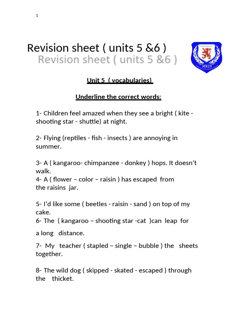 Second Term Grade 3 Revision On Unit 5 - 6 | PDF