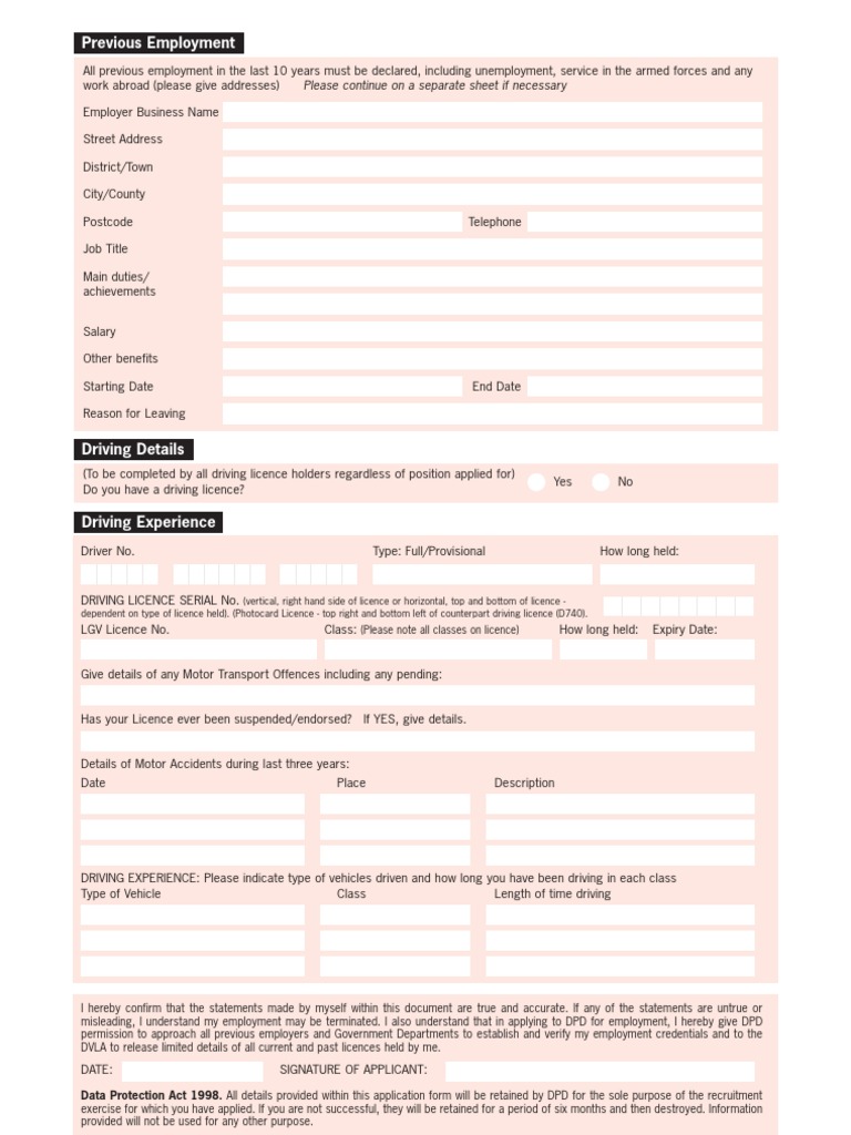 DPD Application Form | PDF | Driver's License | Address (Geography)