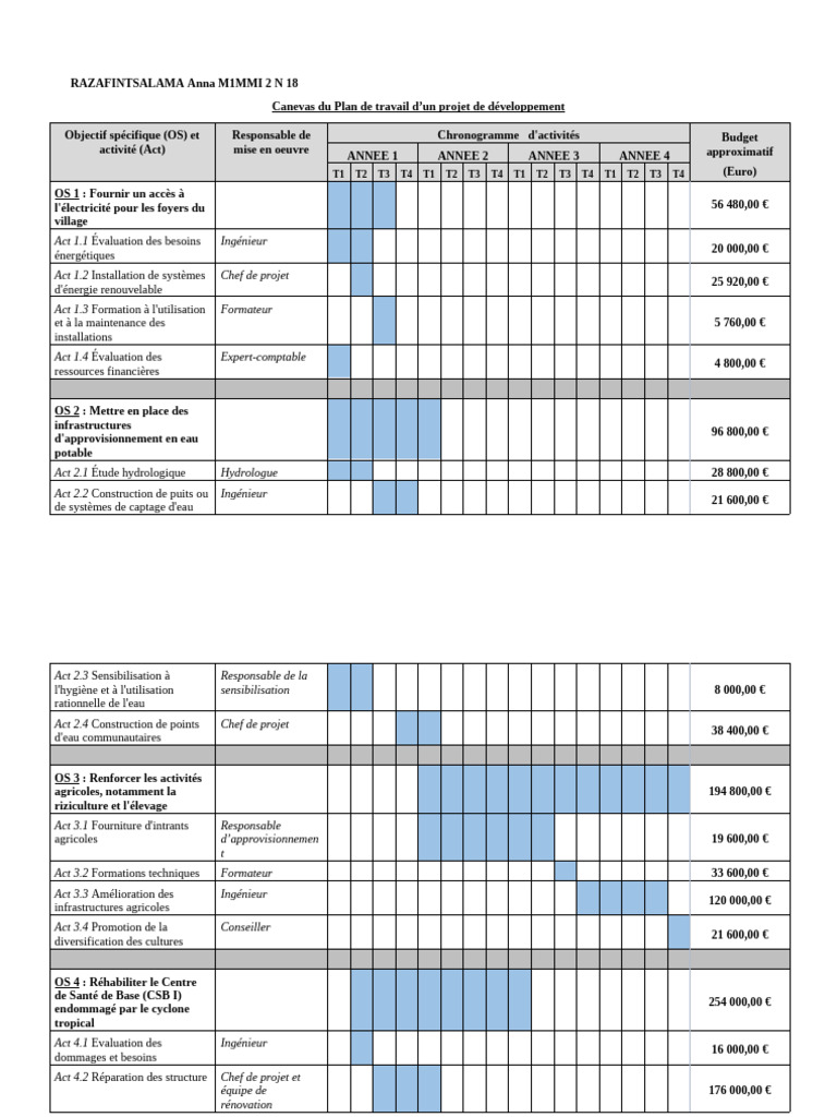 Canevas Du Plan de Travail RAZAFINTSALAMA Anna M1MMI 2 N18 | PDF