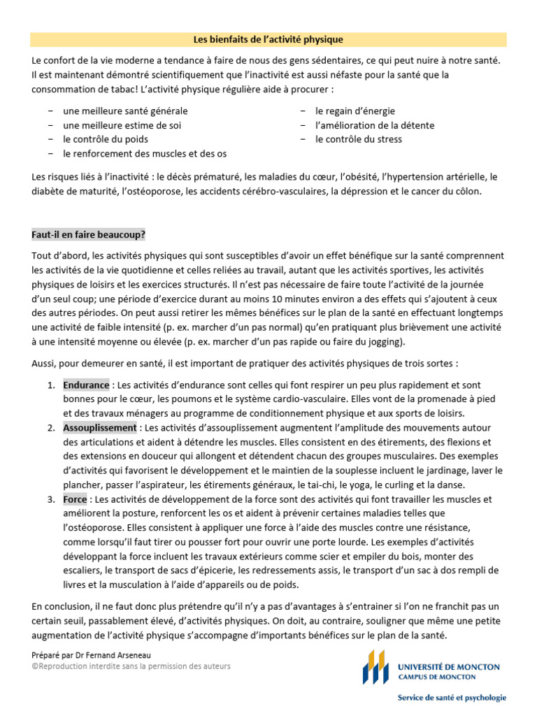 Fiche Bienfaits de Lactivite Physique | PDF