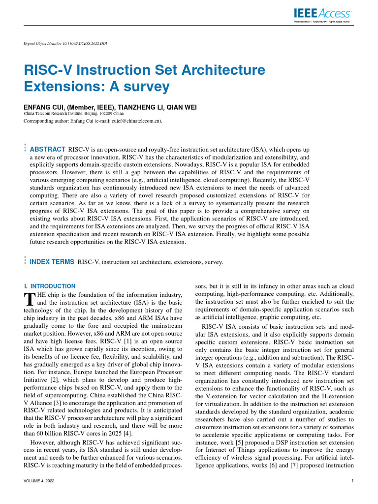Risc V Instruction Set Architecture Extensions A Survey Pdf