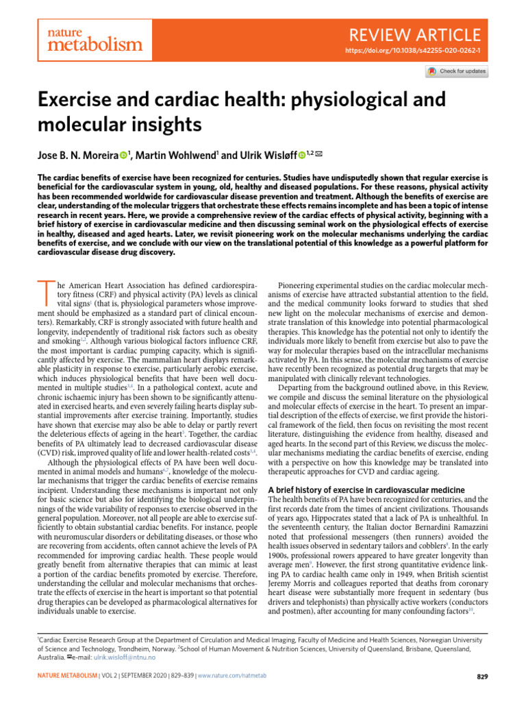 Exercise and Cardiac Health: Physiological and Molecular Insights | PDF