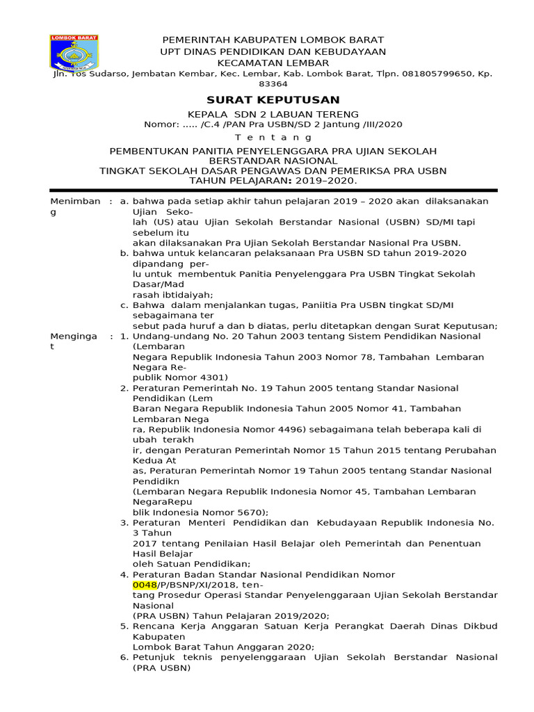 10. B. SK PMBNTKN PNITA PRA USBN 2020 - | PDF