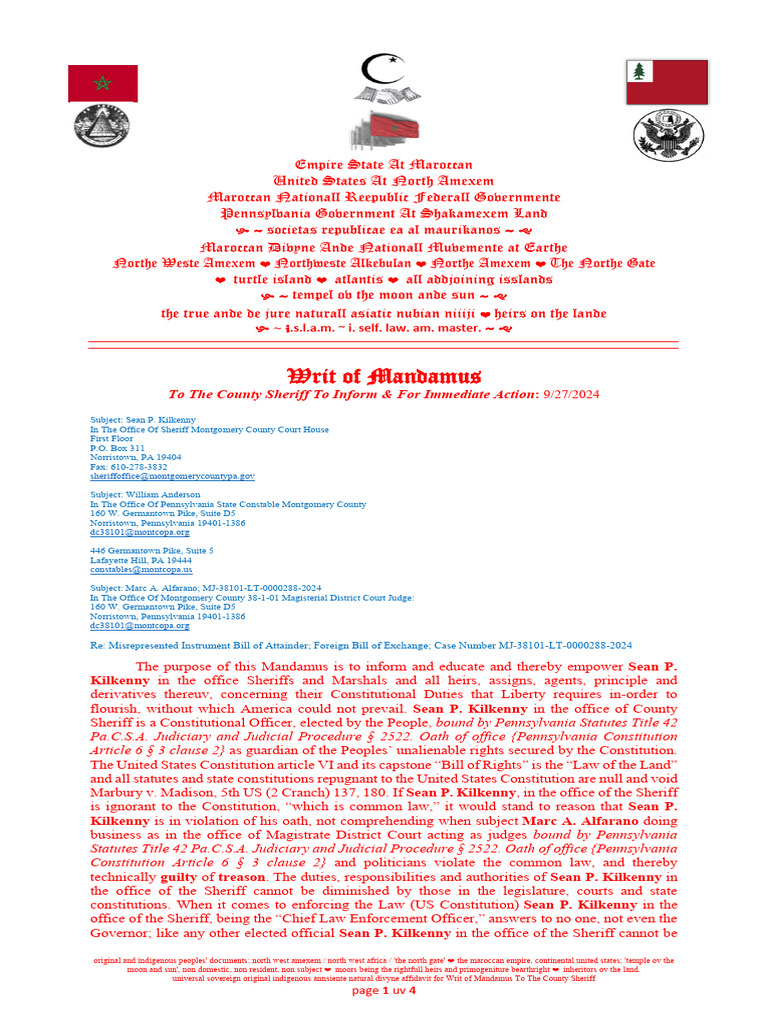 Writ of Mandamus To The County Sheriff September 26 2024 Example | PDF ...