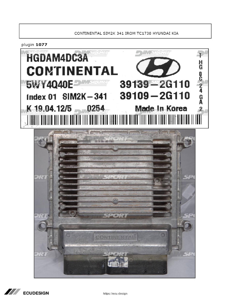 Pinout Continental SIM2K-341 Irom TC1738 Hyundai Kia | PDF