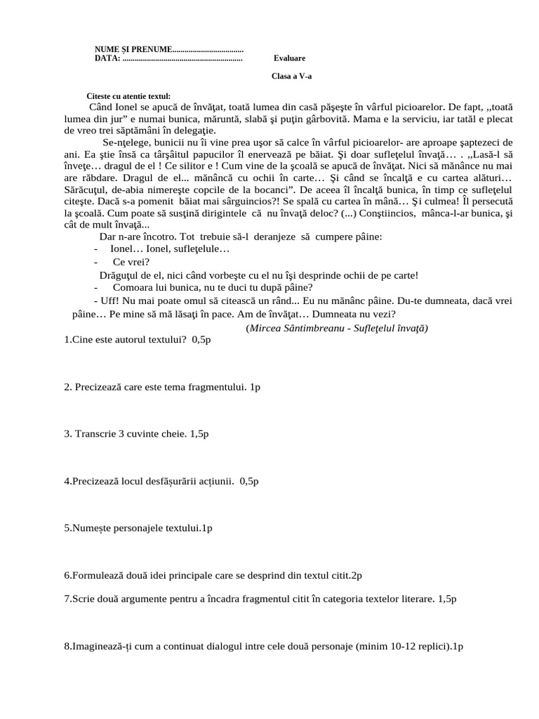 TEST Tema - Idei - Principale - Cuvinte - Cheie | PDF