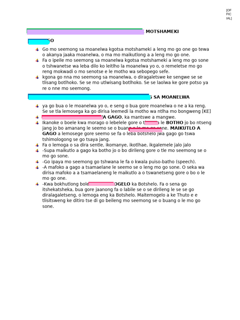 Go Ipaya Mo Seemong Sa Moanelwa Kgotsa Motshameki | PDF