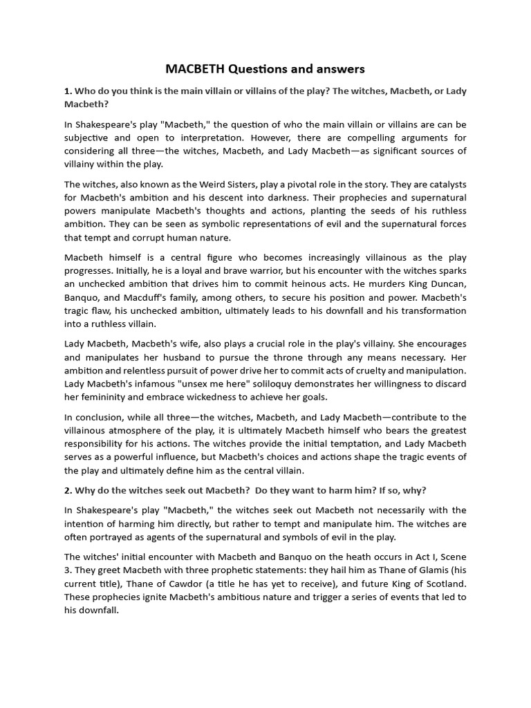 MACBETH Questions and Answers | PDF | Macbeth