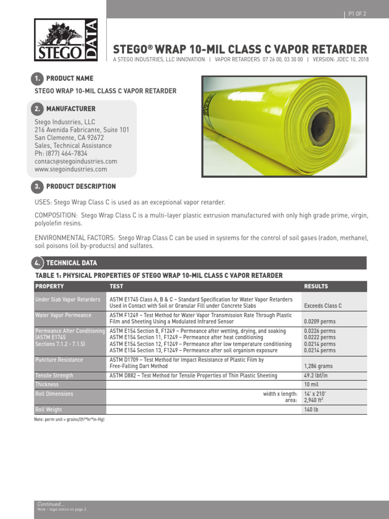 Stego Wrap Class C Vapor Retarder Data Sheet | PDF