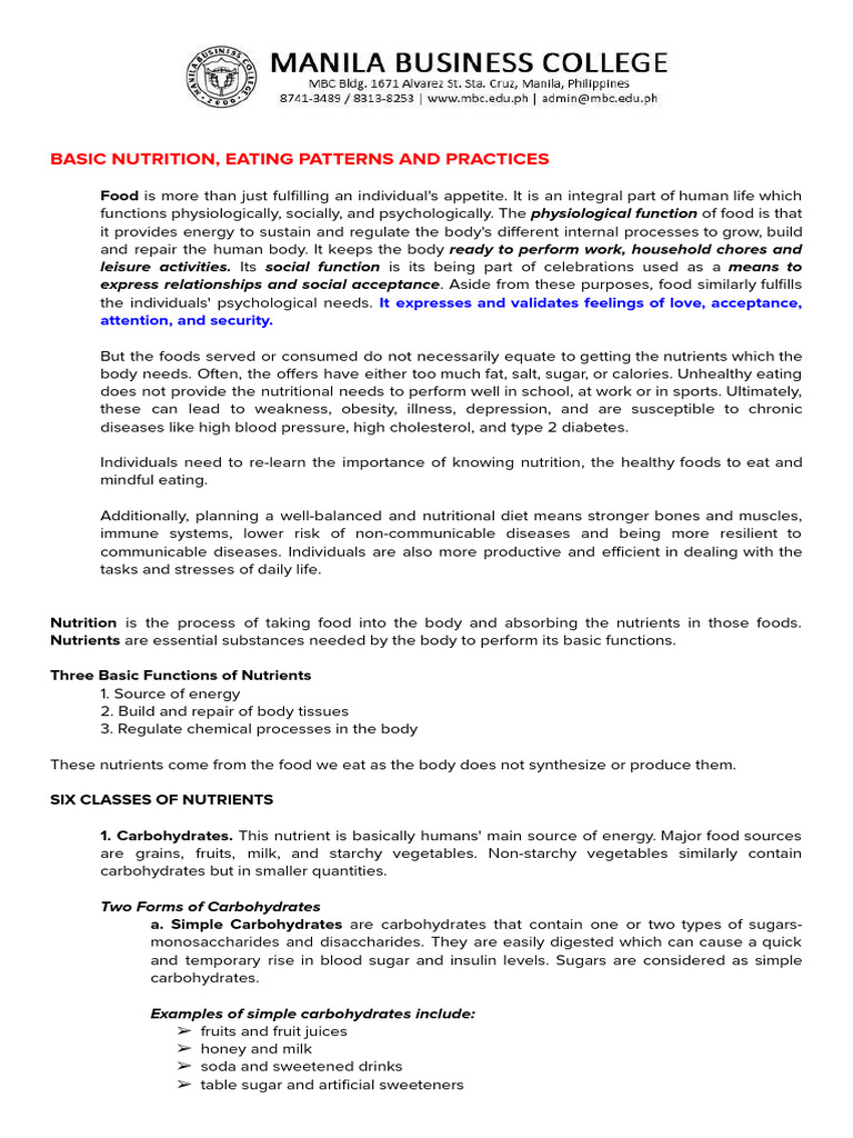 Basic Nutrition | PDF