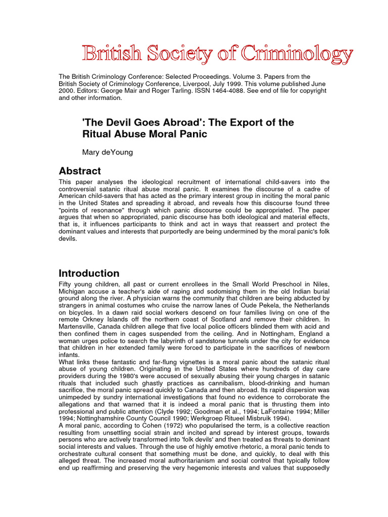 'The Devil Goes Abroad': The Export of The Ritual Abuse Moral Panic | PDF