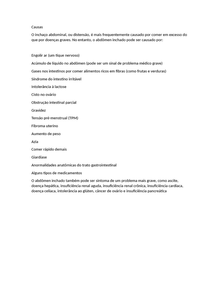 Abdômen Inchado, Causas | PDF