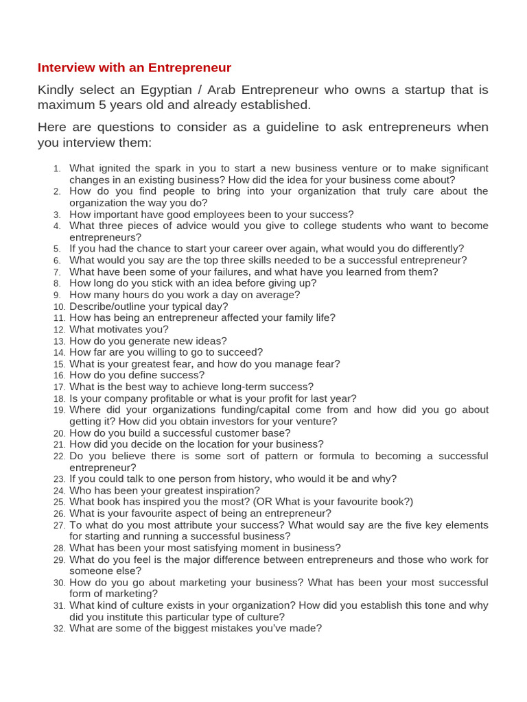 Interview With An Entrepreneur | PDF