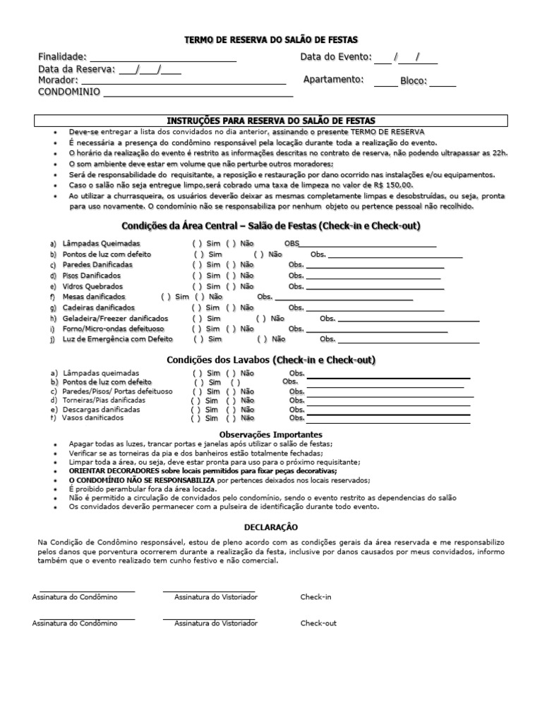 Check List Salão de Festas | PDF